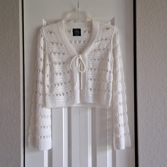 FCT With Love | Sweaters | Fct With Love White Crochet Front Tie ...